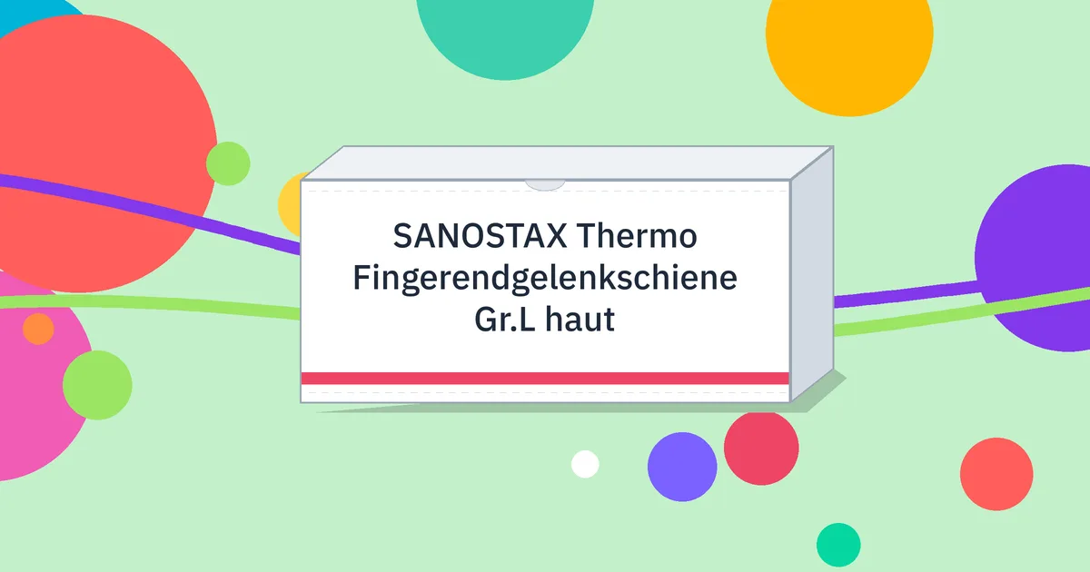 Symbolbild: Packung mit der Aufschrift SANOSTAX Thermo Fingerendgelenkschiene Gr.L haut (PZN 11131805) – Verfügbarkeit und Bezug in Apotheken in Frankfurt am Main