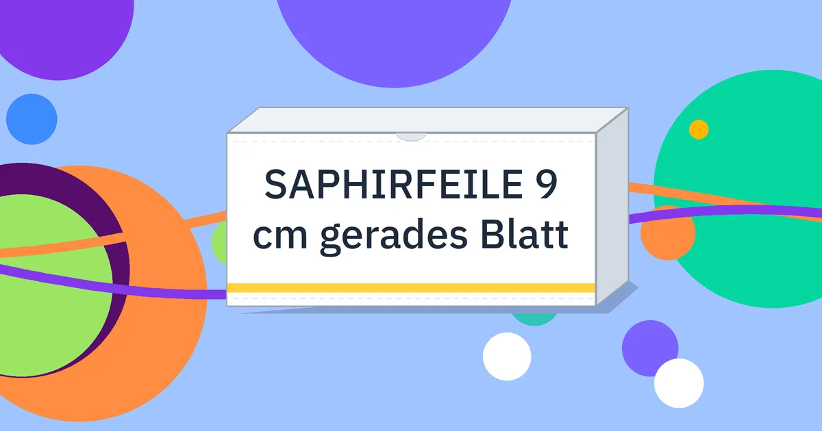 Symbolbild: Packung mit der Aufschrift SAPHIRFEILE 9 cm gerades Blatt (PZN 17288560) – Verfügbarkeit und Bezug in Apotheken in Frankfurt am Main