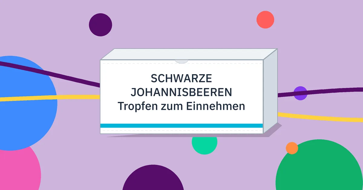 Symbolbild: Packung mit der Aufschrift SCHWARZE JOHANNISBEEREN Tropfen zum Einnehmen (PZN 11602185) – Verfügbarkeit und Bezug in Apotheken in Frankfurt am Main