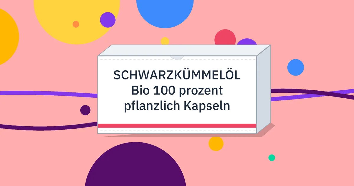 Symbolbild: Packung mit der Aufschrift SCHWARZKÜMMELÖL Bio 100 prozent pflanzlich Kapseln (PZN 17879290) – Verfügbarkeit und Bezug in Apotheken in Frankfurt am Main