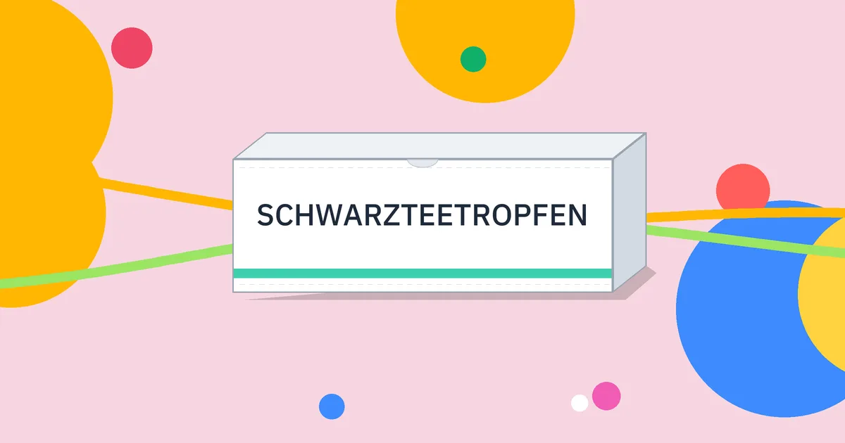 Symbolbild: Packung mit der Aufschrift SCHWARZTEETROPFEN (PZN 11547687) – Verfügbarkeit und Bezug in Apotheken in Frankfurt am Main