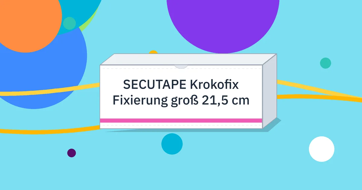 Symbolbild: Packung mit der Aufschrift SECUTAPE Krokofix Fixierung groß 21,5 cm (PZN 19959722) – Verfügbarkeit und Bezug in Apotheken in Frankfurt am Main