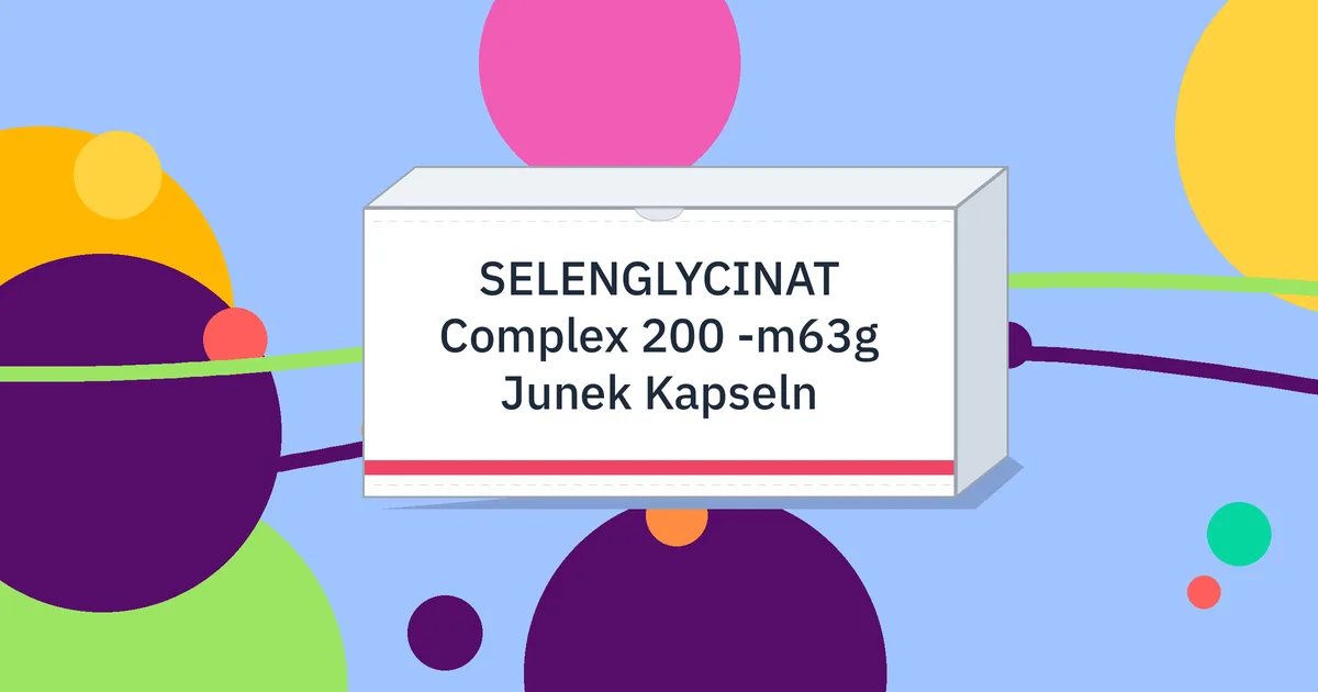 Symbolbild: Packung mit der Aufschrift SELENGLYCINAT Complex 200 -m63g Junek Kapseln (PZN 10191001) – Verfügbarkeit und Bezug in Apotheken in Frankfurt am Main