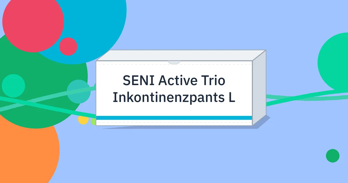Symbolbild: Packung mit der Aufschrift SENI Active Trio Inkontinenzpants L (PZN 18255930) – Verfügbarkeit und Bezug in Apotheken in Frankfurt am Main