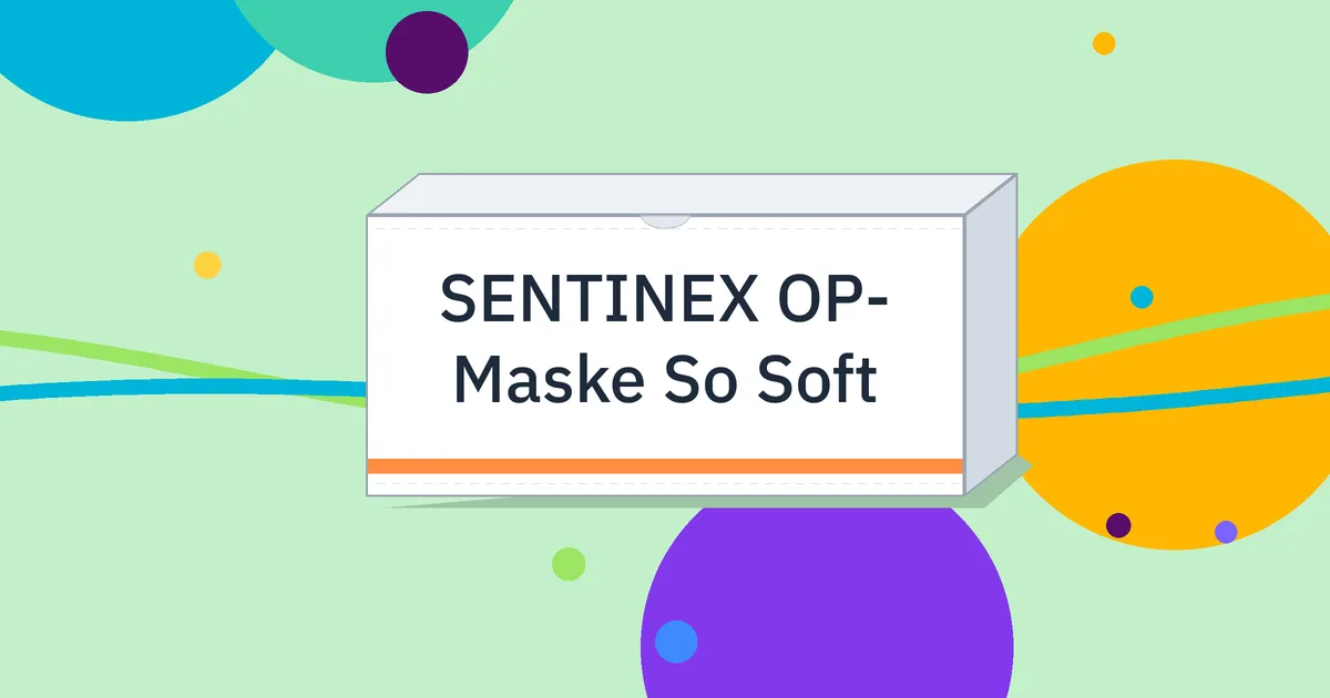 Symbolbild: Packung mit der Aufschrift SENTINEX OP-Maske So Soft (PZN 07473380) – Verfügbarkeit und Bezug in Apotheken in Frankfurt am Main