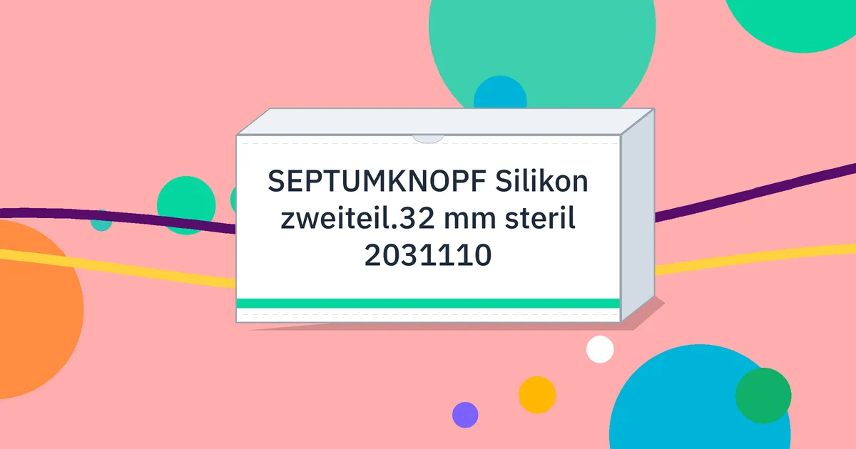 Symbolbild: Packung mit der Aufschrift SEPTUMKNOPF Silikon zweiteil.32 mm steril 2031110 (PZN 06495818) – Verfügbarkeit und Bezug in Apotheken in Frankfurt am Main
