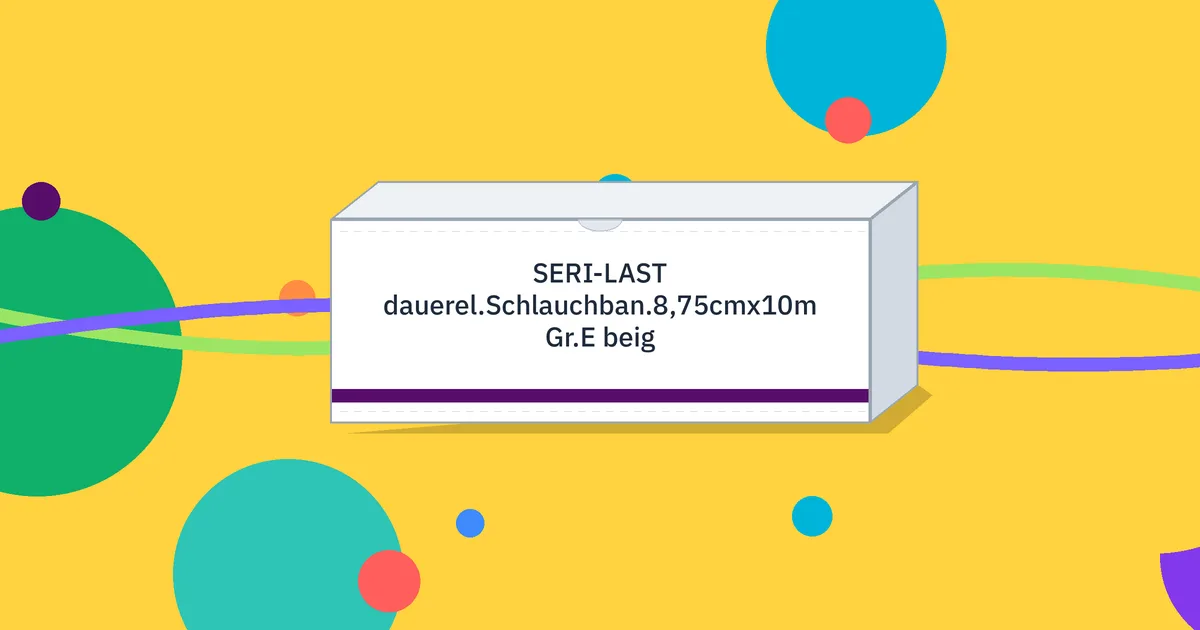 Symbolbild: Packung mit der Aufschrift SERI-LAST dauerel.Schlauchban.8,75cmx10m Gr.E beig (PZN 19836913) – Verfügbarkeit und Bezug in Apotheken in Frankfurt am Main