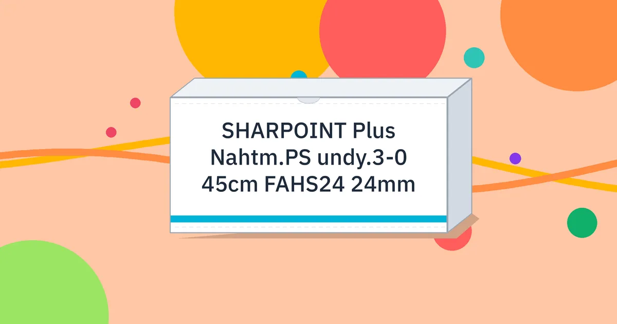 Symbolbild: Packung mit der Aufschrift SHARPOINT Plus Nahtm.PS undy.3-0 45cm FAHS24 24mm (PZN 17996239) – Verfügbarkeit und Bezug in Apotheken in Frankfurt am Main