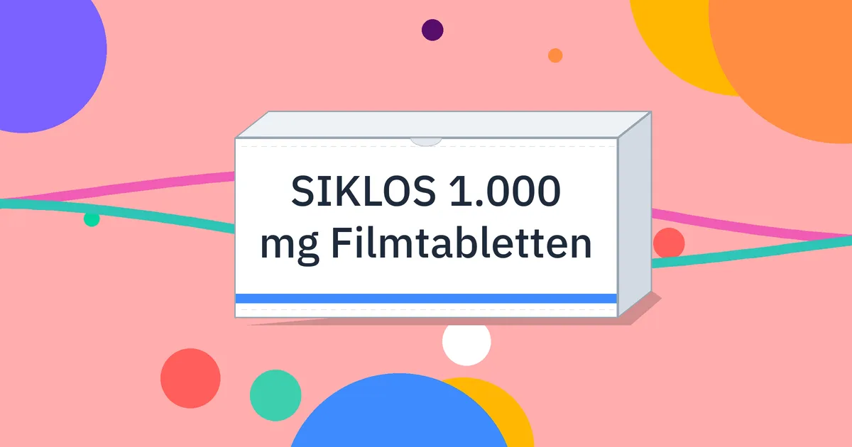 Symbolbild: Packung mit der Aufschrift SIKLOS 1.000 mg Filmtabletten (PZN 15609126) – Verfügbarkeit und Bezug in Apotheken in Frankfurt am Main