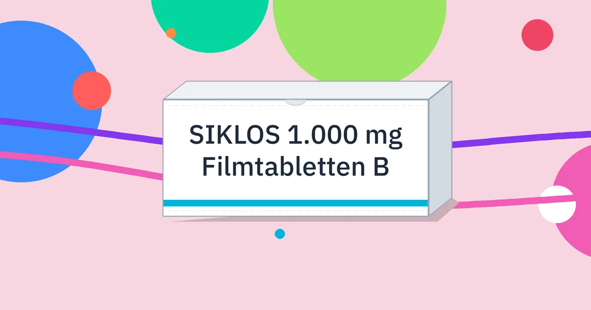 Symbolbild: Packung mit der Aufschrift SIKLOS 1.000 mg Filmtabletten B (PZN 12562045) – Verfügbarkeit und Bezug in Apotheken in Frankfurt am Main