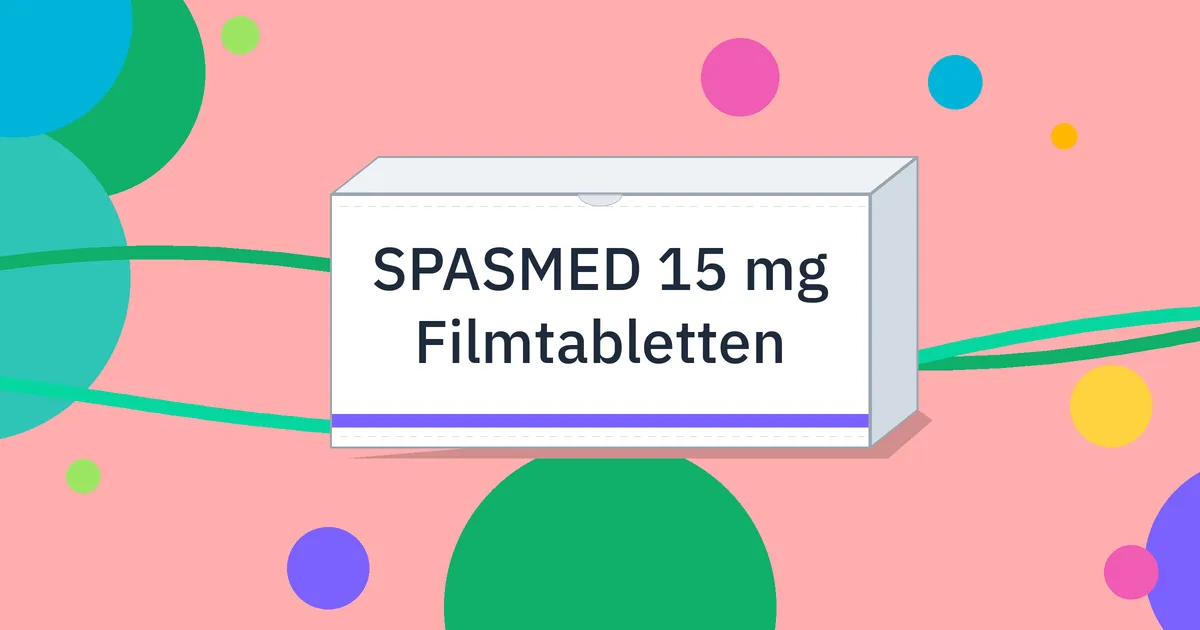 Symbolbild: Packung mit der Aufschrift SPASMED 15 mg Filmtabletten (PZN 15398267) – Verfügbarkeit und Bezug in Apotheken in Frankfurt am Main