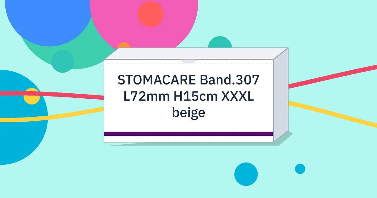 Symbolbild: Packung mit der Aufschrift STOMACARE Band.307 L72mm H15cm XXXL beige (PZN 04779782) – Verfügbarkeit und Bezug in Apotheken in Frankfurt am Main