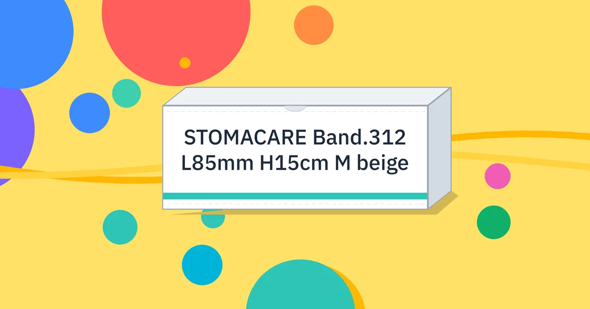 Symbolbild: Packung mit der Aufschrift STOMACARE Band.312 L85mm H15cm M beige (PZN 09437224) – Verfügbarkeit und Bezug in Apotheken in Frankfurt am Main