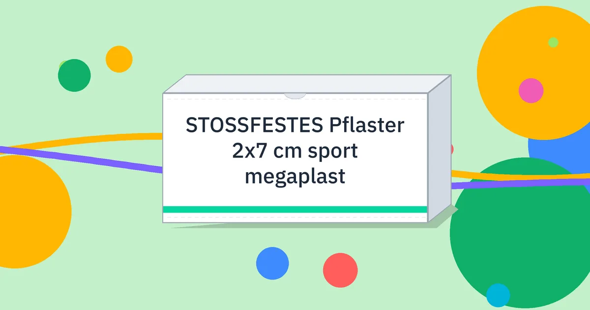 Symbolbild: Packung mit der Aufschrift STOSSFESTES Pflaster 2x7 cm sport megaplast (PZN 16501684) – Verfügbarkeit und Bezug in Apotheken in Frankfurt am Main