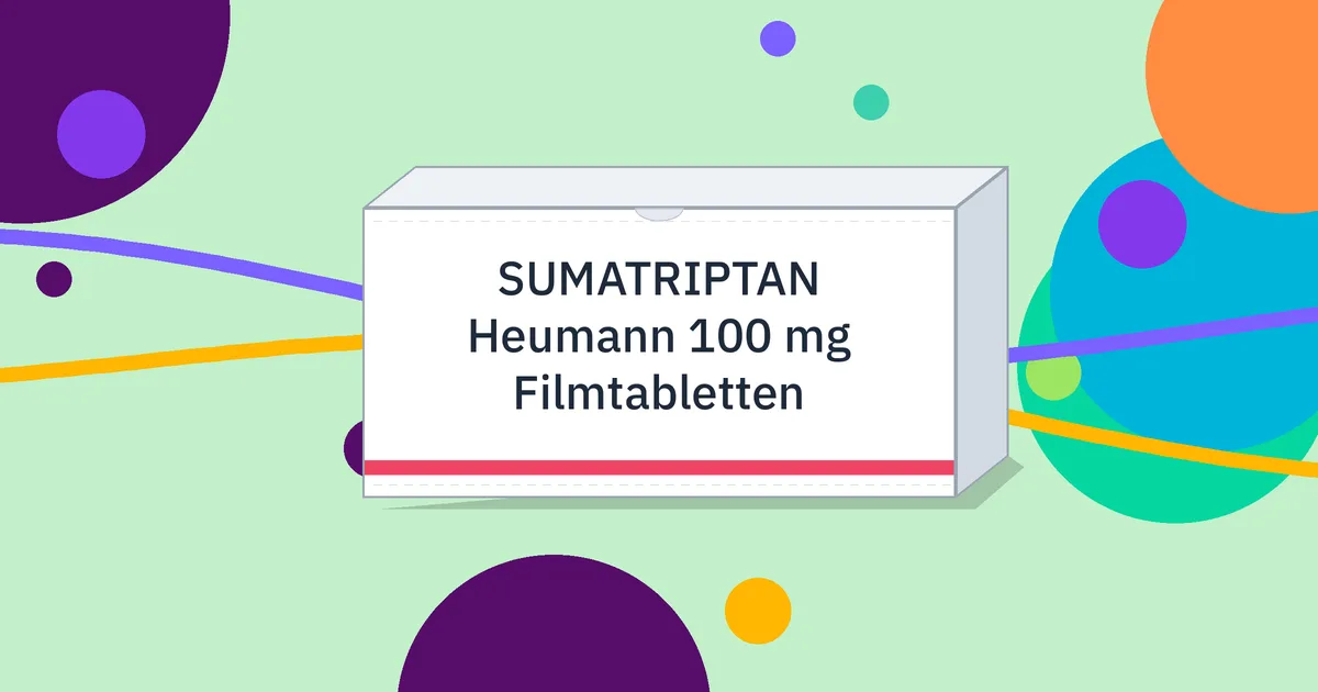Symbolbild: Packung mit der Aufschrift SUMATRIPTAN Heumann 100 mg Filmtabletten (PZN 17438574) – Verfügbarkeit und Bezug in Apotheken in Frankfurt am Main