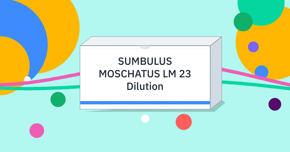 Symbolbild: Packung mit der Aufschrift SUMBULUS MOSCHATUS LM 23 Dilution (PZN 13210934) – Verfügbarkeit und Bezug in Apotheken in Frankfurt am Main