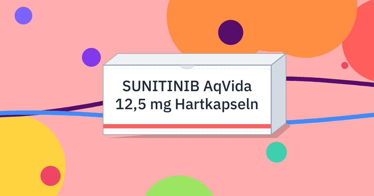 Symbolbild: Packung mit der Aufschrift SUNITINIB AqVida 12,5 mg Hartkapseln (PZN 18130186) – Verfügbarkeit und Bezug in Apotheken in Frankfurt am Main