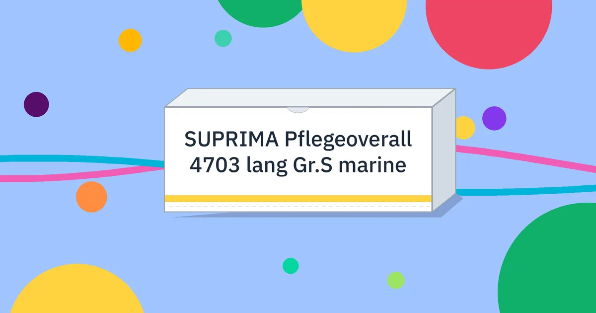 Symbolbild: Packung mit der Aufschrift SUPRIMA Pflegeoverall 4703 lang Gr.S marine (PZN 12668364) – Verfügbarkeit und Bezug in Apotheken in Frankfurt am Main