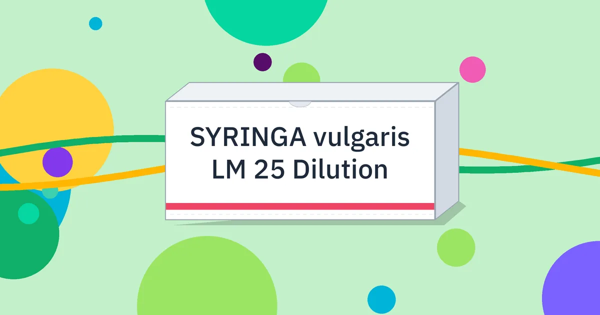 Symbolbild: Packung mit der Aufschrift SYRINGA vulgaris LM 25 Dilution (PZN 13685790) – Verfügbarkeit und Bezug in Apotheken in Frankfurt am Main