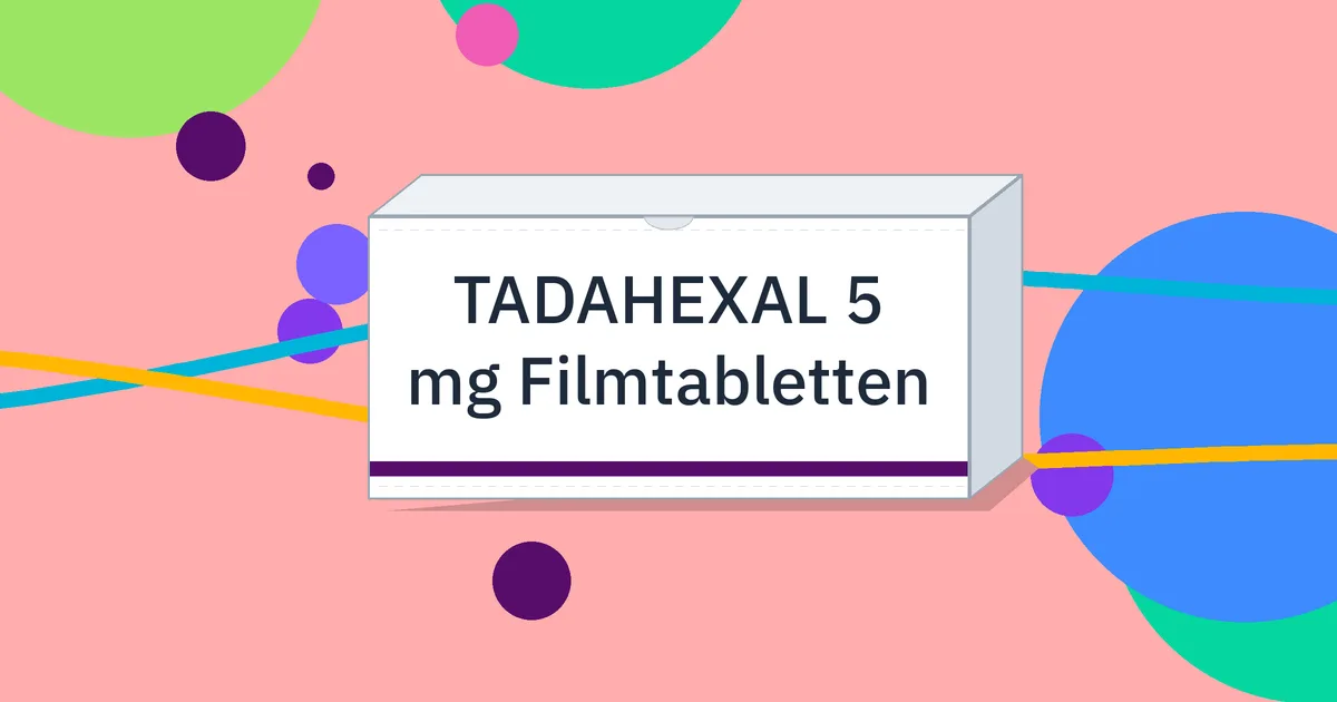Symbolbild: Packung mit der Aufschrift TADAHEXAL 5 mg Filmtabletten (PZN 13245393) – Verfügbarkeit und Bezug in Apotheken in Frankfurt am Main