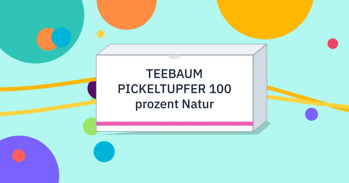 Symbolbild: Packung mit der Aufschrift TEEBAUM PICKELTUPFER 100 prozent Natur (PZN 08769728) – Verfügbarkeit und Bezug in Apotheken in Frankfurt am Main