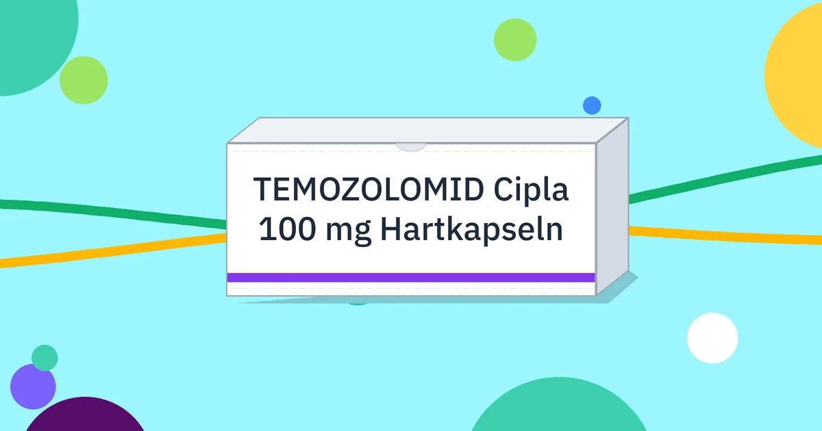 Symbolbild: Packung mit der Aufschrift TEMOZOLOMID Cipla 100 mg Hartkapseln (PZN 11715044) – Verfügbarkeit und Bezug in Apotheken in Frankfurt am Main