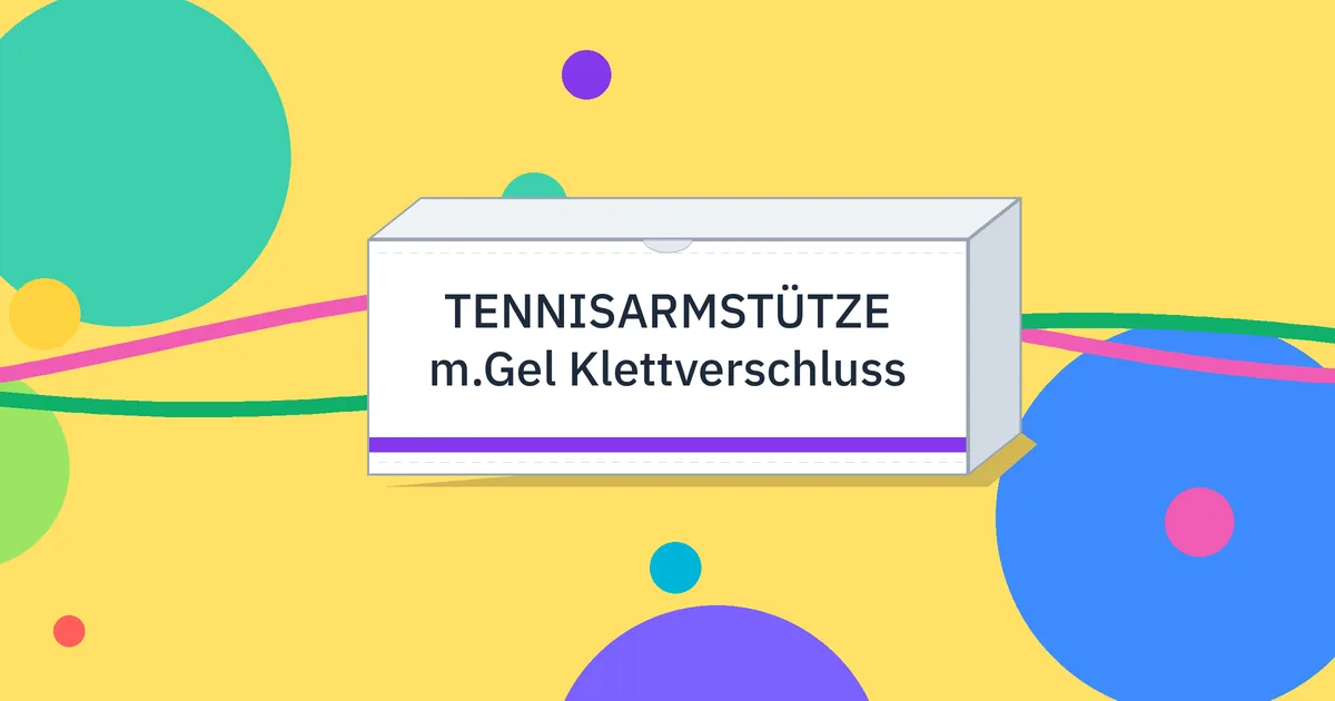 Symbolbild: Packung mit der Aufschrift TENNISARMSTÜTZE m.Gel Klettverschluss (PZN 19069537) – Verfügbarkeit und Bezug in Apotheken in Frankfurt am Main