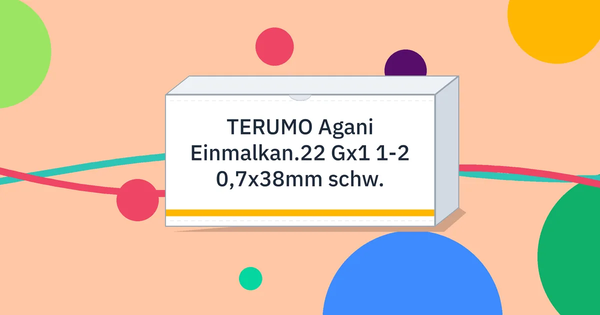Symbolbild: Packung mit der Aufschrift TERUMO Agani Einmalkan.22 Gx1 1-2 0,7x38mm schw. (PZN 13873474) – Verfügbarkeit und Bezug in Apotheken in Frankfurt am Main