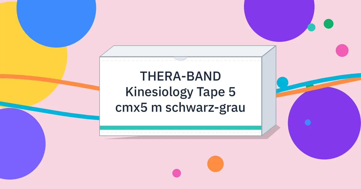 Symbolbild: Packung mit der Aufschrift THERA-BAND Kinesiology Tape 5 cmx5 m schwarz-grau (PZN 15614682) – Verfügbarkeit und Bezug in Apotheken in Frankfurt am Main