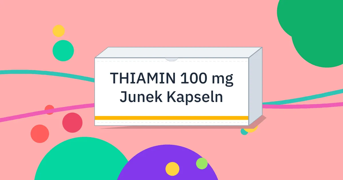 Symbolbild: Packung mit der Aufschrift THIAMIN 100 mg Junek Kapseln (PZN 20281490) – Verfügbarkeit und Bezug in Apotheken in Frankfurt am Main