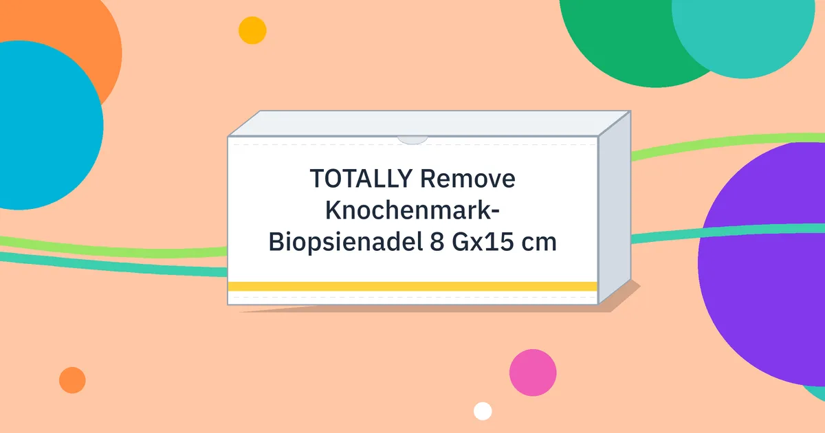 Symbolbild: Packung mit der Aufschrift TOTALLY Remove Knochenmark-Biopsienadel 8 Gx15 cm (PZN 18812075) – Verfügbarkeit und Bezug in Apotheken in Frankfurt am Main