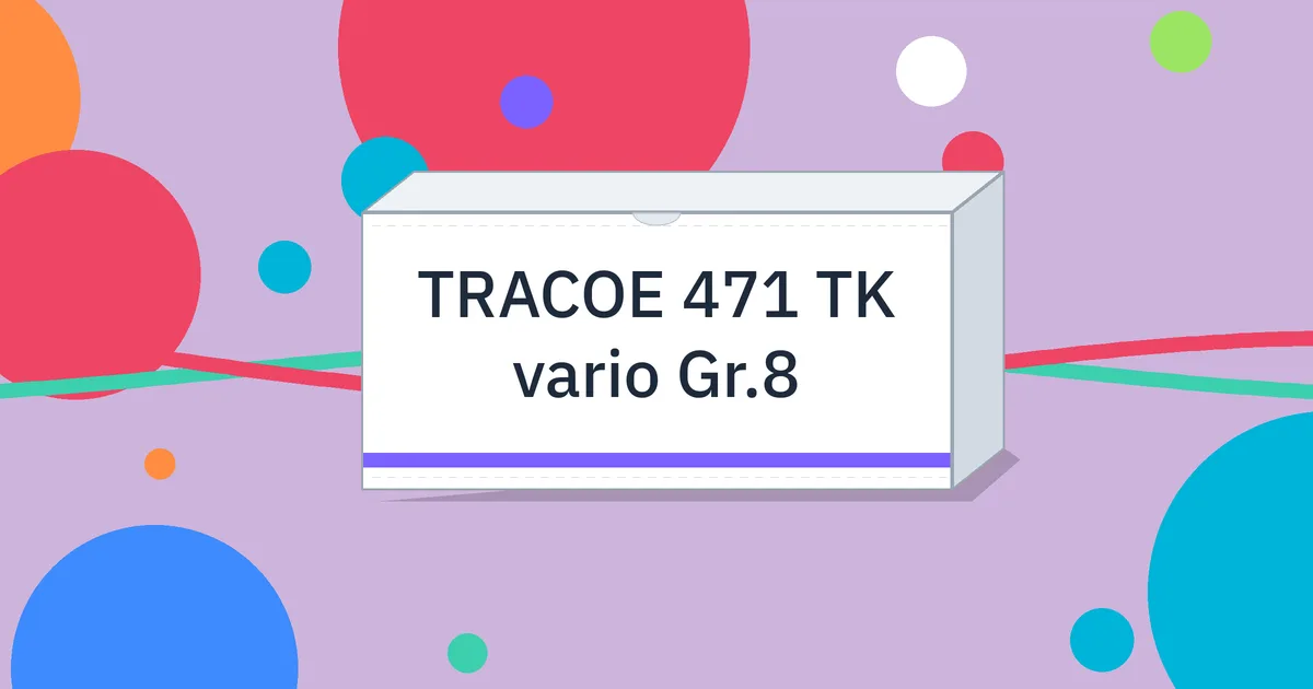 Symbolbild: Packung mit der Aufschrift TRACOE 471 TK vario Gr.8 (PZN 09944263) – Verfügbarkeit und Bezug in Apotheken in Frankfurt am Main