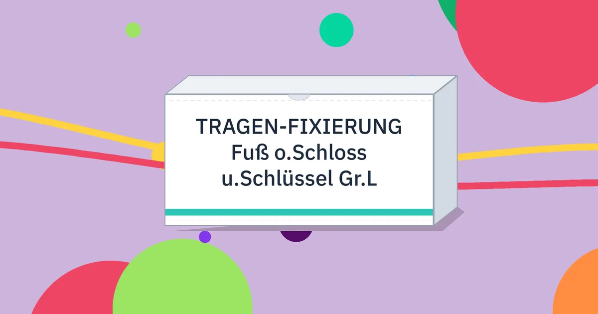 Symbolbild: Packung mit der Aufschrift TRAGEN-FIXIERUNG Fuß o.Schloss u.Schlüssel Gr.L (PZN 17279934) – Verfügbarkeit und Bezug in Apotheken in Frankfurt am Main