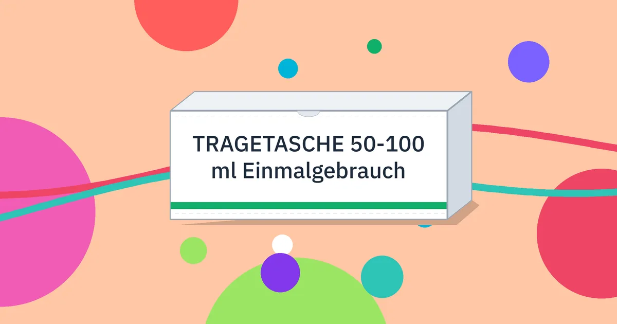Symbolbild: Packung mit der Aufschrift TRAGETASCHE 50-100 ml Einmalgebrauch (PZN 09217913) – Verfügbarkeit und Bezug in Apotheken in Frankfurt am Main