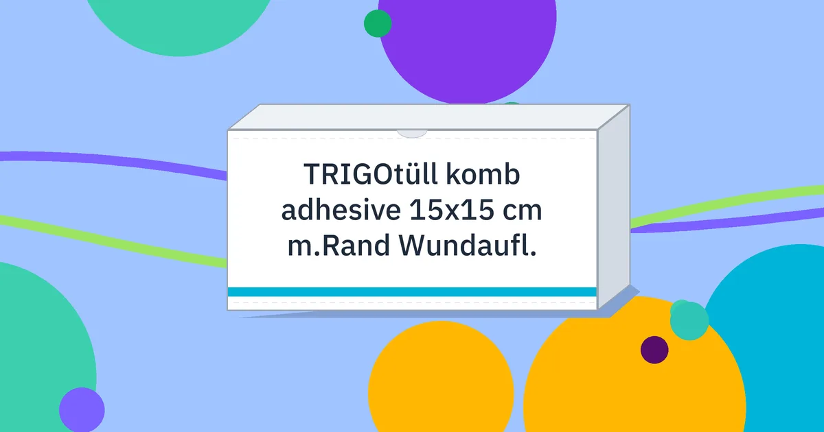 Symbolbild: Packung mit der Aufschrift TRIGOtüll komb adhesive 15x15 cm m.Rand Wundaufl. (PZN 14135519) – Verfügbarkeit und Bezug in Apotheken in Frankfurt am Main