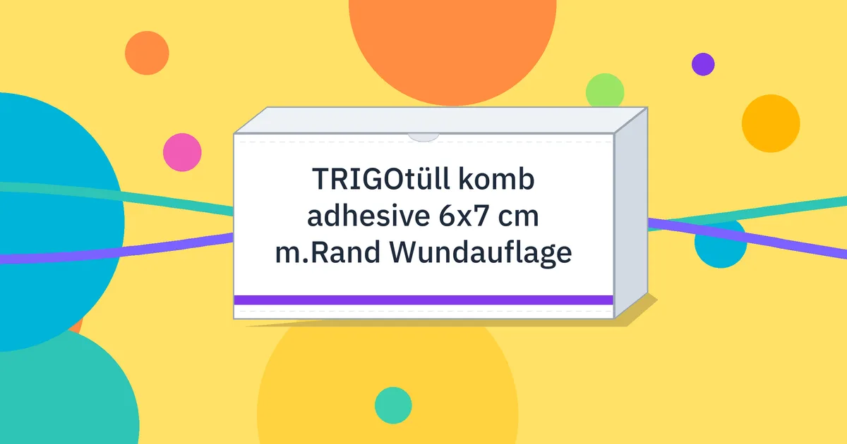 Symbolbild: Packung mit der Aufschrift TRIGOtüll komb adhesive 6x7 cm m.Rand Wundauflage (PZN 20043632) – Verfügbarkeit und Bezug in Apotheken in Frankfurt am Main