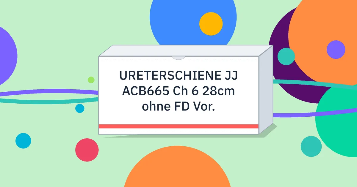 Symbolbild: Packung mit der Aufschrift URETERSCHIENE JJ ACB665 Ch 6 28cm ohne FD Vor. (PZN 00492658) – Verfügbarkeit und Bezug in Apotheken in Frankfurt am Main