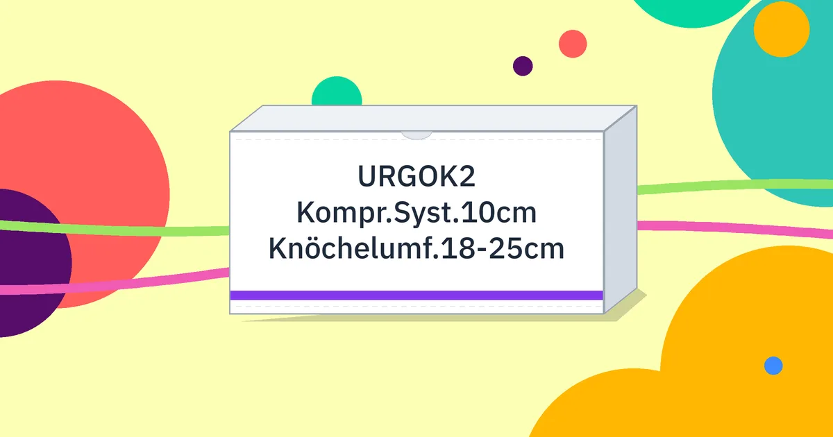 Symbolbild: Packung mit der Aufschrift URGOK2 Kompr.Syst.10cm Knöchelumf.18-25cm (PZN 01129115) – Verfügbarkeit und Bezug in Apotheken in Frankfurt am Main