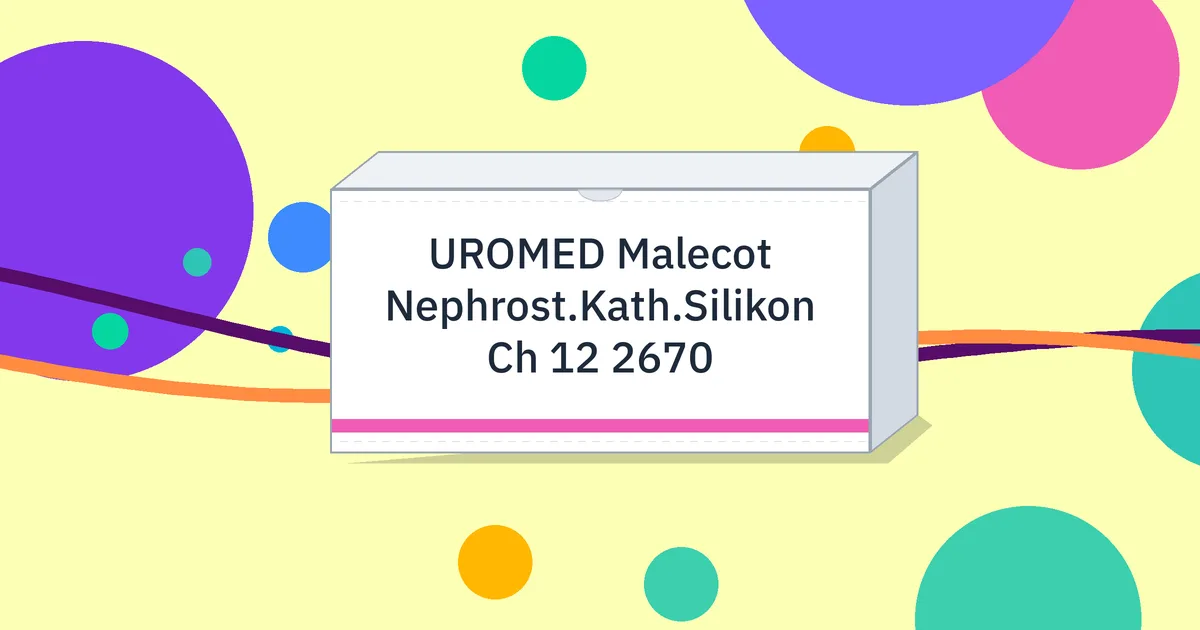 Symbolbild: Packung mit der Aufschrift UROMED Malecot Nephrost.Kath.Silikon Ch 12 2670 (PZN 03281382) – Verfügbarkeit und Bezug in Apotheken in Frankfurt am Main