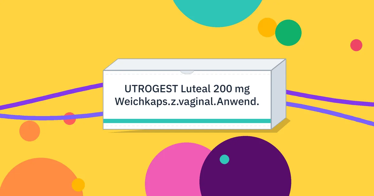 Symbolbild: Packung mit der Aufschrift UTROGEST Luteal 200 mg Weichkaps.z.vaginal.Anwend. (PZN 13966968) – Verfügbarkeit und Bezug in Apotheken in Frankfurt am Main