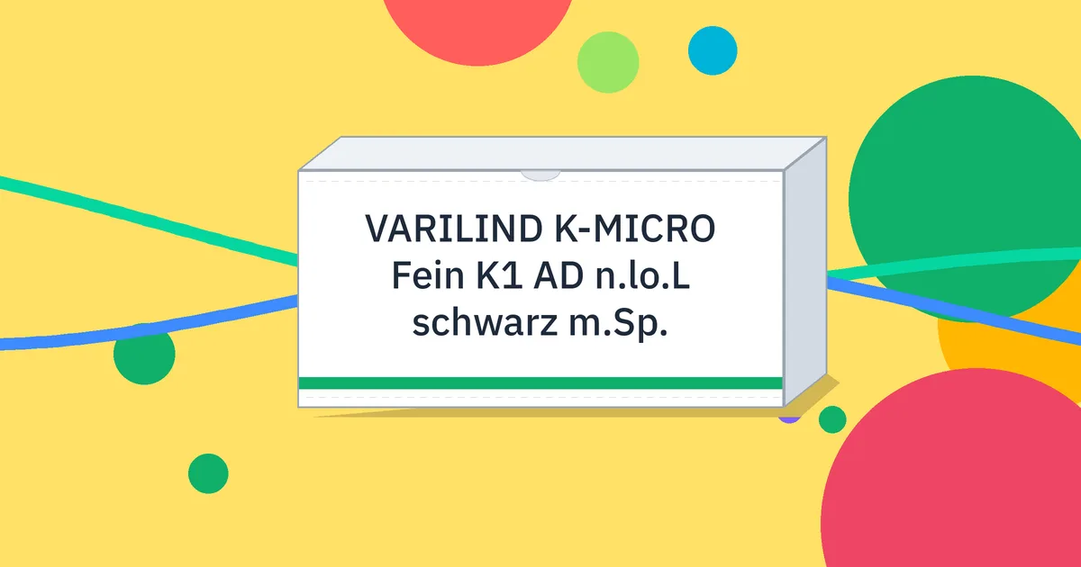 Symbolbild: Packung mit der Aufschrift VARILIND K-MICRO Fein K1 AD n.lo.L schwarz m.Sp. (PZN 20557785) – Verfügbarkeit und Bezug in Apotheken in Frankfurt am Main