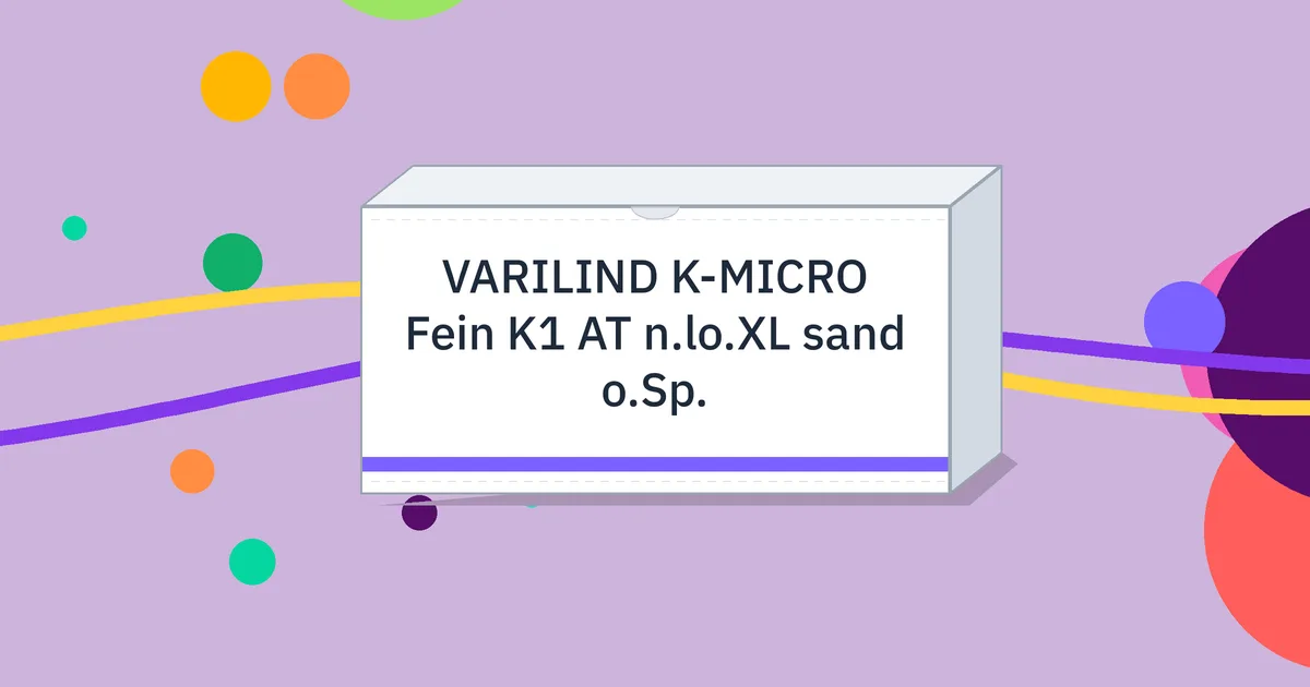 Symbolbild: Packung mit der Aufschrift VARILIND K-MICRO Fein K1 AT n.lo.XL sand o.Sp. (PZN 20551825) – Verfügbarkeit und Bezug in Apotheken in Frankfurt am Main