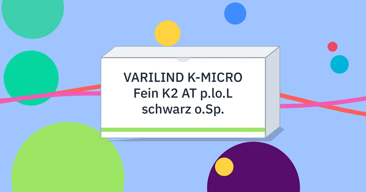 Symbolbild: Packung mit der Aufschrift VARILIND K-MICRO Fein K2 AT p.lo.L schwarz o.Sp. (PZN 20553994) – Verfügbarkeit und Bezug in Apotheken in Frankfurt am Main