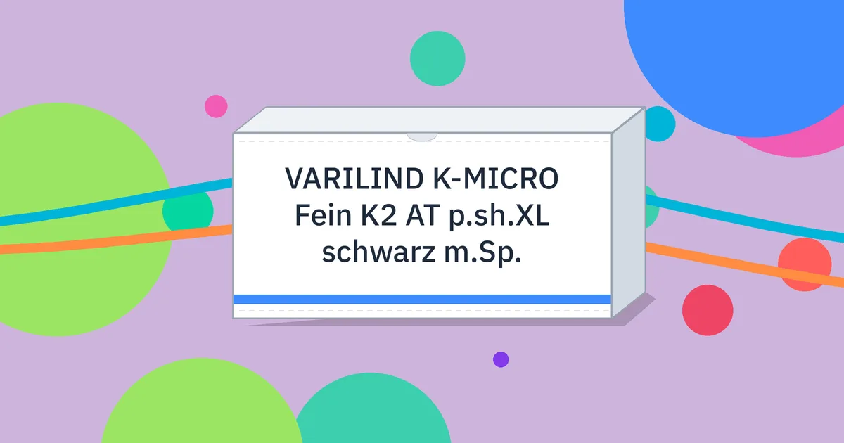 Symbolbild: Packung mit der Aufschrift VARILIND K-MICRO Fein K2 AT p.sh.XL schwarz m.Sp. (PZN 20553770) – Verfügbarkeit und Bezug in Apotheken in Frankfurt am Main