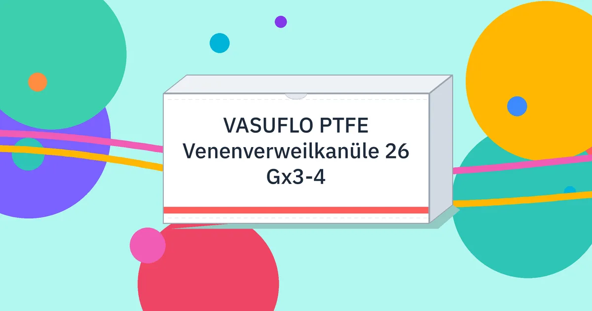 Symbolbild: Packung mit der Aufschrift VASUFLO PTFE Venenverweilkanüle 26 Gx3-4 (PZN 18387198) – Verfügbarkeit und Bezug in Apotheken in Frankfurt am Main