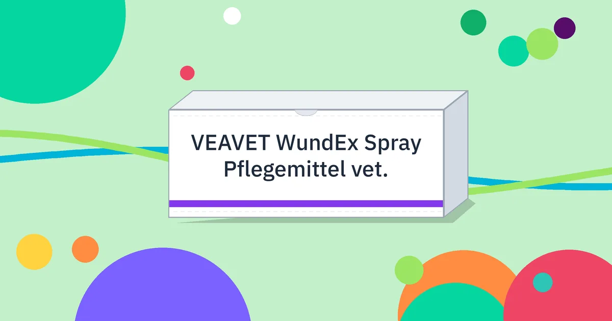 Symbolbild: Packung mit der Aufschrift VEAVET WundEx Spray Pflegemittel vet. (PZN 16528080) – Verfügbarkeit und Bezug in Apotheken in Frankfurt am Main