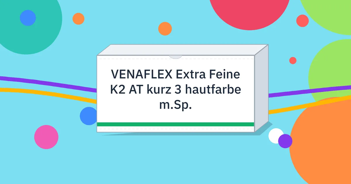 Symbolbild: Packung mit der Aufschrift VENAFLEX Extra Feine K2 AT kurz 3 hautfarbe m.Sp. (PZN 18308767) – Verfügbarkeit und Bezug in Apotheken in Frankfurt am Main