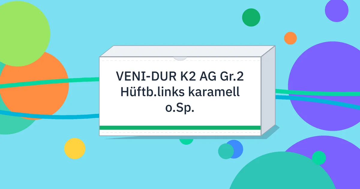 Symbolbild: Packung mit der Aufschrift VENI-DUR K2 AG Gr.2 Hüftb.links karamell o.Sp. (PZN 13760600) – Verfügbarkeit und Bezug in Apotheken in Frankfurt am Main