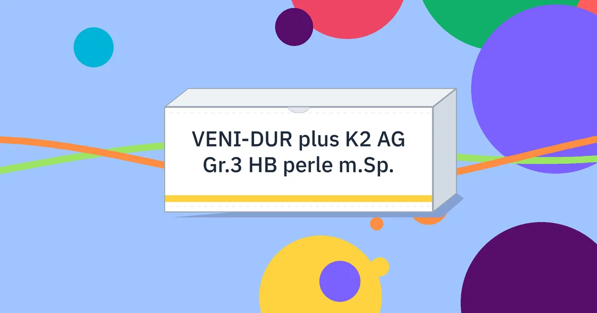 Symbolbild: Packung mit der Aufschrift VENI-DUR plus K2 AG Gr.3 HB perle m.Sp. (PZN 03254818) – Verfügbarkeit und Bezug in Apotheken in Frankfurt am Main