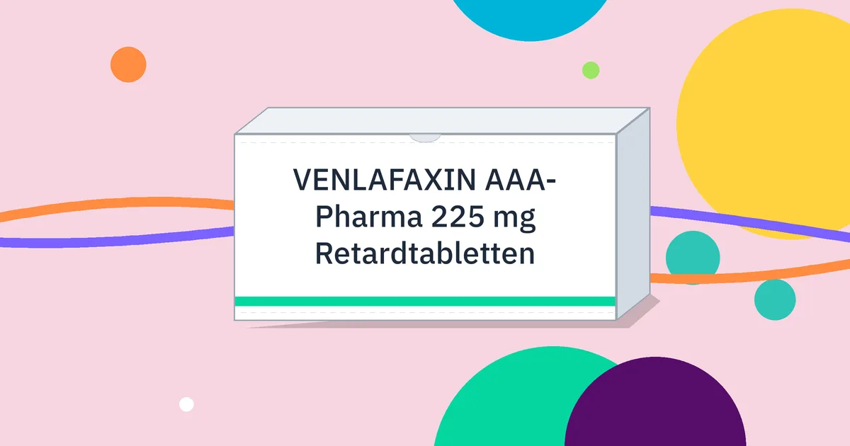 Symbolbild: Packung mit der Aufschrift VENLAFAXIN AAA-Pharma 225 mg Retardtabletten (PZN 18300435) – Verfügbarkeit und Bezug in Apotheken in Frankfurt am Main
